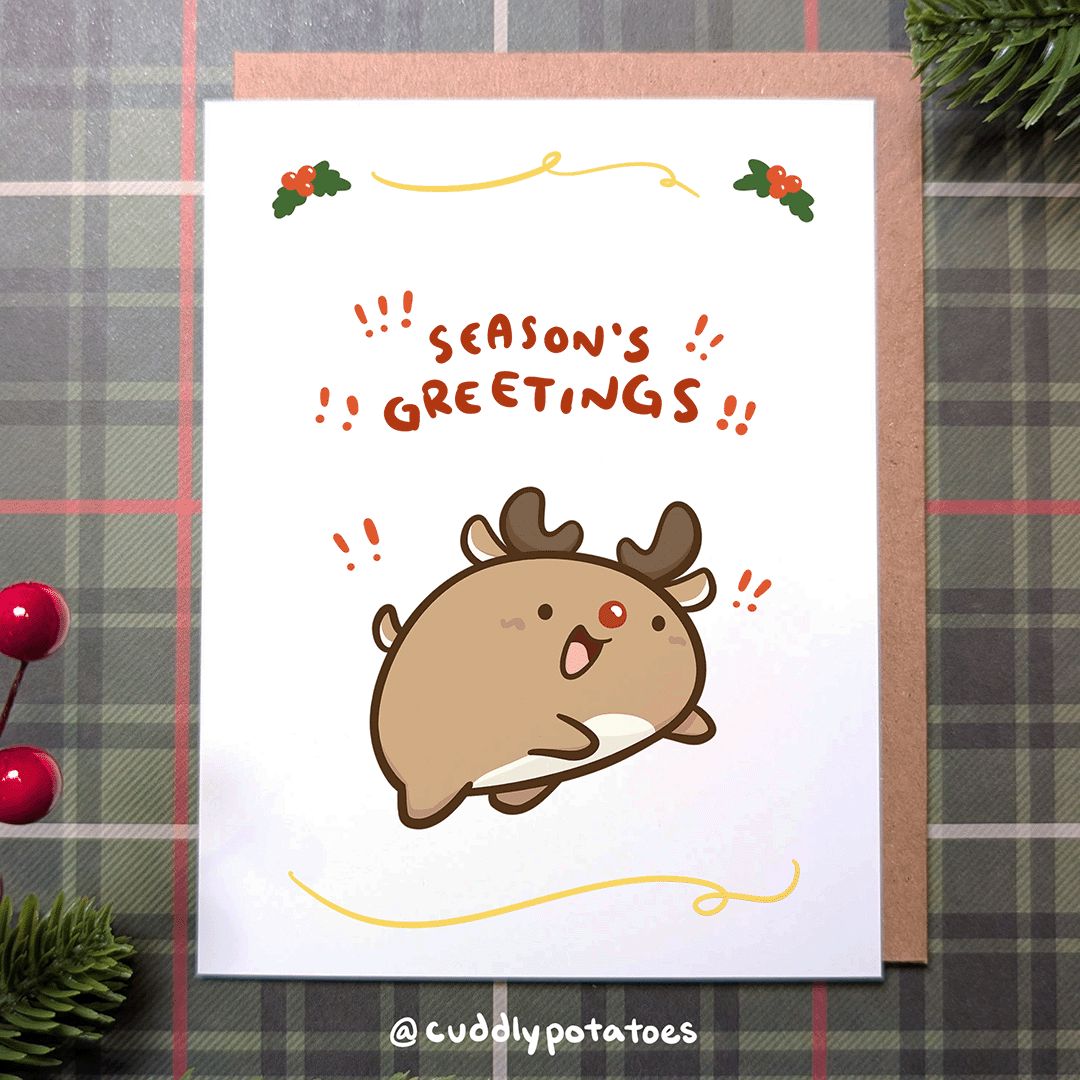 Season's Greetings Reindeer - A2 Card – Cuddly Potatoes